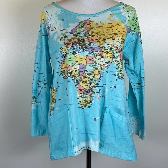Tops | Avani Del Amour Graphic Tunic World Map Size Small Womens | Poshmark